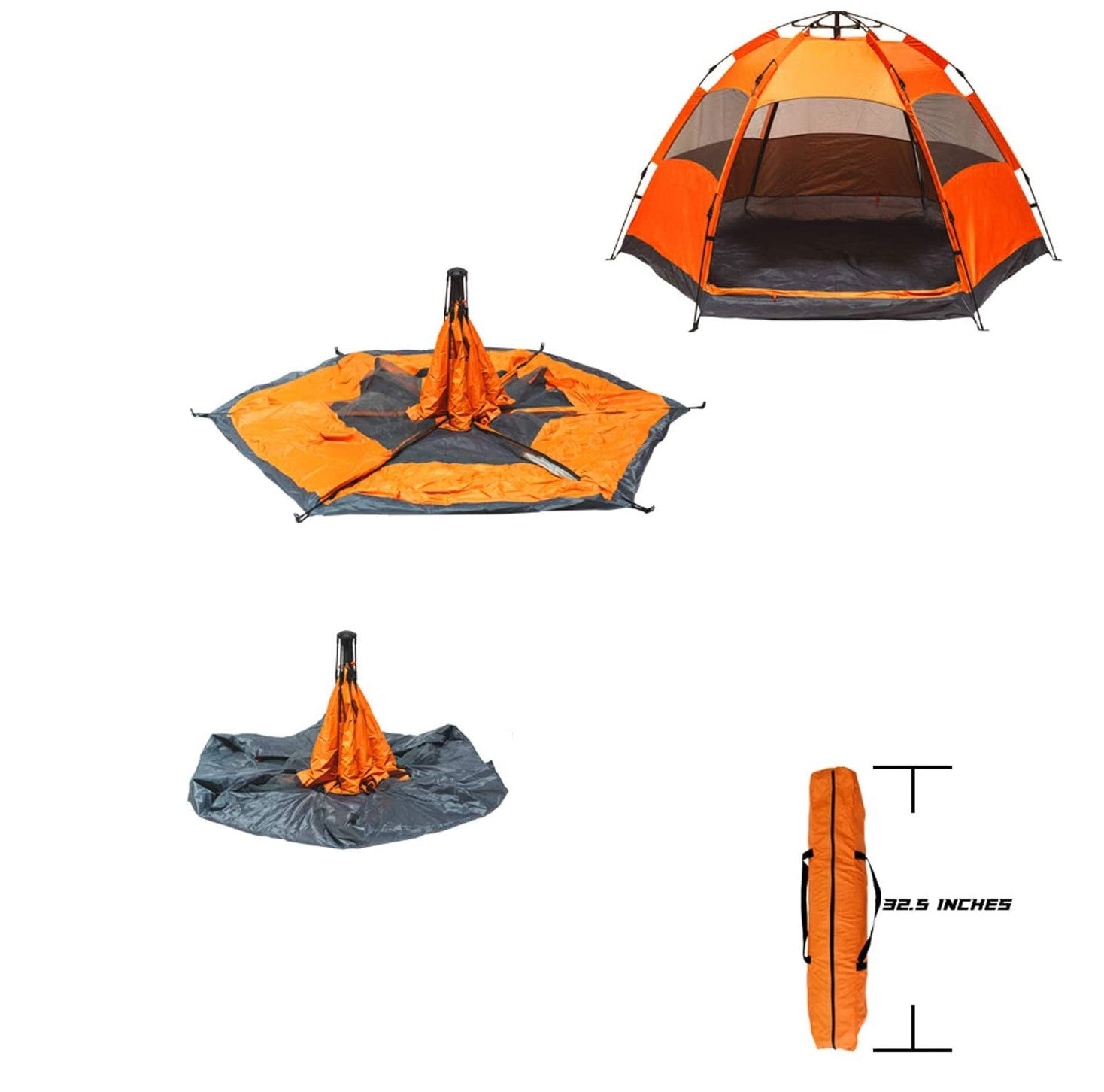 GlareWheel Instant Pop Up Tent 4 Person Orange